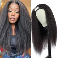 China 8A Grade Virgin Peruvian Hair Kinky Straight U Part Wig 250 Density 300g for Black Women for sale