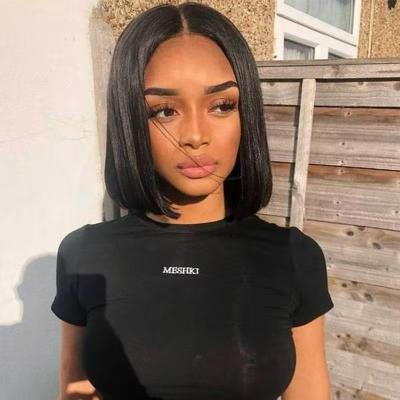 China 100% Human Hair Front Lace Wig Straight Short No Shedding 8-30 Inch Virgin Hair for sale