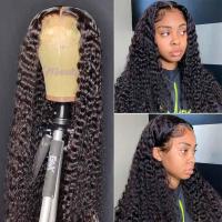 China ODM 300g Deep Wave Human Hair Lace Front Wig Brazilian Virgin Hair 10A for sale