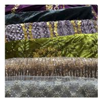 China Moroccan Style Embroidery Sofa Fabric Upholstery Cotton Polyester Embroidery Lace Fabric Sequin Embroidery Fabric for sale
