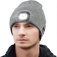 China LED Knit Bluetooth Headphones Hat 12hours Play Time Built In Microphone for sale