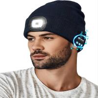China Winter Night Working Wireless Bluetooth Headphones Hat With 3 Adjustable LED Light for sale