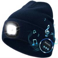 China Winter Night Working Wireless Bluetooth Headphones Hat With 3 Adjustable LED Light for sale