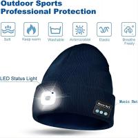 China Winter Night Working Wireless Bluetooth Headphones Hat With 3 Adjustable LED Light for sale