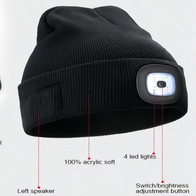 China Bluetooth Wireless Headphones Hat With Light Bluetooth Beanie Night Biking for sale