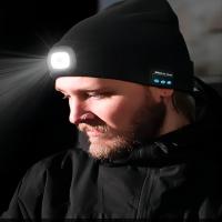 China Unisex LED Beanie With Light USB Rechargable Hands Free 4 LED Headlamp Cap for sale