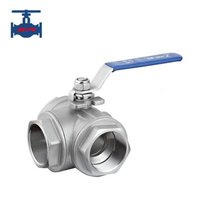 China 3-Way Stainless Steel Ball Valve 1000WOG 15-50mm DN with T-Type and L-Type Flow Options for sale