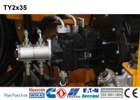 China Transmission Line Stringing Equipment 2x35kN Hydraulic Power Tensioner 1300mm Bullwheel for sale