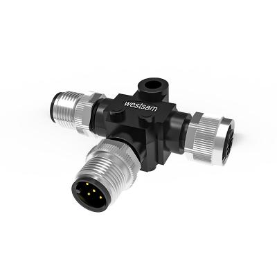 China M12 T Splitter M12 A Code 5Pin 1 Male To 1 Male And 1 Female for sale