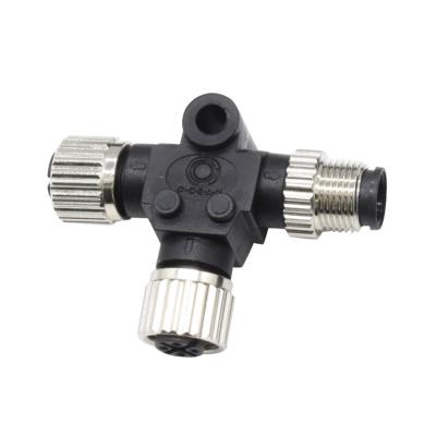 China M12 T Splitter m12 a coded connector 5Pin 1 Male To 2 Female Plastic for sale