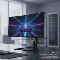 China DisplayPort Connectivity 34 Inch Gaming Monitor 21 9 Aspect Ratio Height Adjustable Stand Optimized for Gaming and Professional for sale
