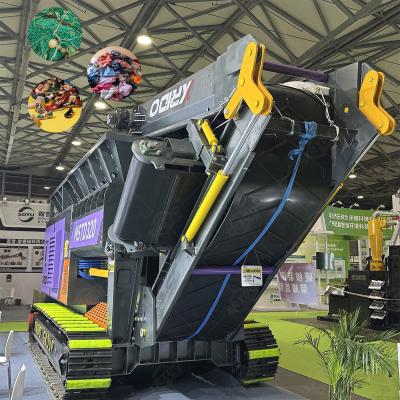 China 55 kW Double Shaft Tracked Mobile Shredder for Industrial Fabric Textile Waste Processing for sale