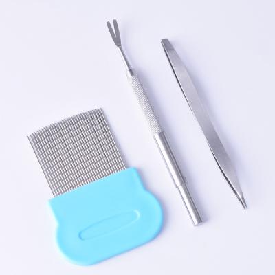 China Stainless Steel Durable Three Piece Pet Grooming Comb Lice Remover Metal Dog Comb for sale