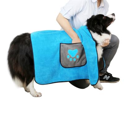 China super absorbent Fiber Thicken Winter Dog Bathrobe Towel With Pockets For Big Dogs Quick Dry for sale
