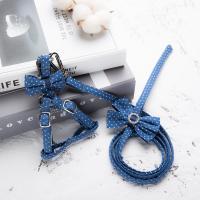 China Adjustable Breathable Dog Harness With Bow tie Washable Comfortable Dogs Harness and Leash Set Cotton Dog Chest Back Set for sale