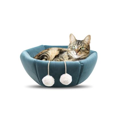 China 2-in-1 Foldable round shape deep sleep cat house durable cat pet bed breathable dog bed cave for sale