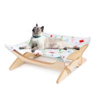 China Elevated Cat Beds Cat Hammock Blanket Beds Wooden Detachable Frame Square Hanging Washable Cat Sofa for sale