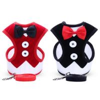 China Adjustable Collar Leash Harness Set Handmade Dog Collar With Bow Tie Traction Vest Rope L 35-50cm for sale
