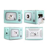 China Cat House Scratcher Retro TV Shape Cat Lounge with Scratch Pad Corrugated Cardboard Cave Bed Scratcher for sale