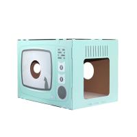 China Cat House Scratcher Retro TV Shape Cat Lounge with Scratch Pad Corrugated Cardboard Cave Bed Scratcher for sale