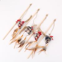 China Wood Luxury Chicken Shaped Cat Toy Stick With Feather Interactive for sale