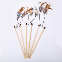 China Chicken Shaped Cat Pet Toys Teaser Stick With Feather Wooden Toys For Cats for sale