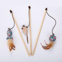 China Chicken Shaped Cat Pet Toys Teaser Stick With Feather Wooden Toys For Cats for sale