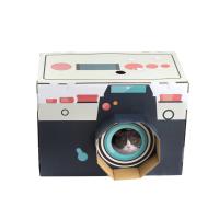 China Cat House Scratcher Retro Camera Shape Cat Lounge with Scratch Pad Corrugated Cardboard Cave Bed Scratcher for sale