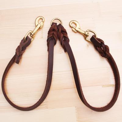 China Pet Cow Leather Collar Leash Harness Set Traction Rope  Double Ended Dog Lead 50CM for sale