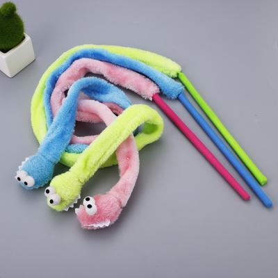 China Cute Durable Cat Toy Teaser Snake Shape Kitten Plush Wand 31g for sale