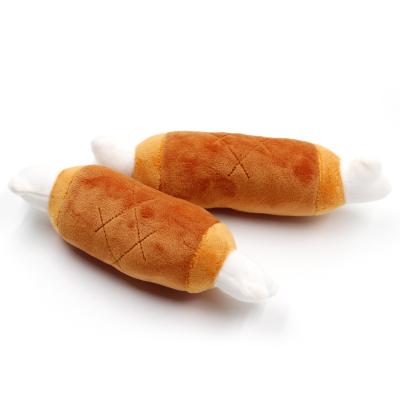 China Two Headed Bone Shape Plush Squeaky Dog Chew Toys Puppy Teething Toys 27g for sale
