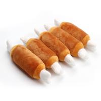China Two Headed Bone Shape Plush Squeaky Dog Chew Toys Puppy Teething Toys 27g for sale
