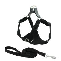 China Suede Fabric Reflective Chest Dog Collar Leash Harness Set Easy Walk Dog Harness for sale