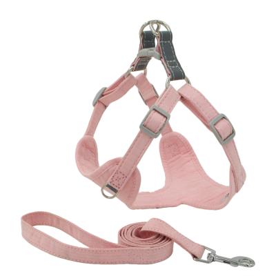 China Suede Fabric Reflective Chest Dog Collar Leash Harness Set Easy Walk Dog Harness for sale