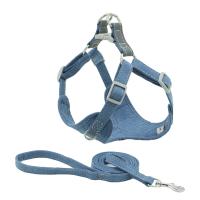 China Suede Fabric Reflective Chest Dog Collar Leash Harness Set Easy Walk Dog Harness for sale