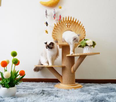 China Elegant Wooden Cat Climbing Tree House Multi Level Activity Tower With Scratching Posts for sale