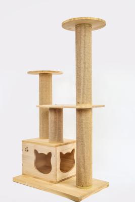 China OEM & ODM Luxury Wooden Cat Climbing Tree Furniture Safety Stairs Pet Rise Bed for sale