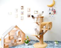 China 123cm Large Solid Wood Cat Climbing Tree Cat Activity Tower With Scratching Posts for sale