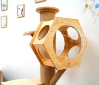 China Luxury Hexagon Wooden Pet Bed Cave Cat Climbing Tower With Space Capsule for sale
