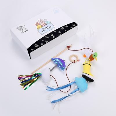 China Interactive Laser Cat Teaser Toy Feathers Wand Assorted Plush Vocal Shoes Birds Shape Cat Toy Set for sale