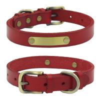 China Fixed With Rivets Top Layer Cowhide Collar Dog Leash Engraved On Bronze Iron Sheet for sale
