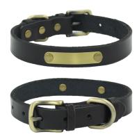 China Fixed With Rivets Top Layer Cowhide Collar Dog Leash Engraved On Bronze Iron Sheet for sale