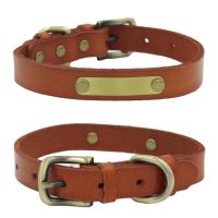 China Fixed With Rivets Top Layer Cowhide Collar Dog Leash Engraved On Bronze Iron Sheet for sale