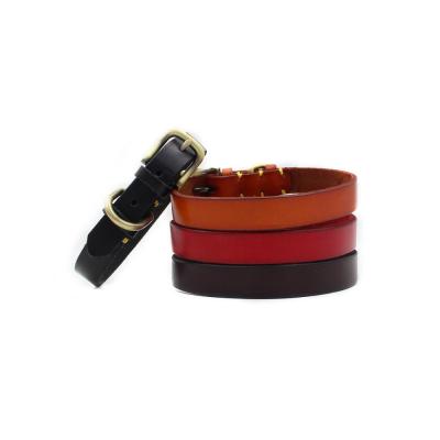 China Handmade Stitching Dog Training Collar Copper Hardware First Layer Cowhide Collar Leather Dog Collar for sale