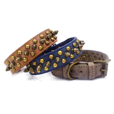 China Professional Personalized Retro Sofa Leather PU Solid Durable Rivet Gentility Male dog collar for sale