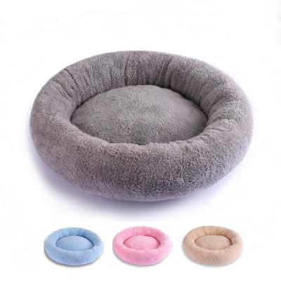 China Luxury Plush Soft Round Donut Dog Bed Washable Cushion Sofa 560g For Cat for sale