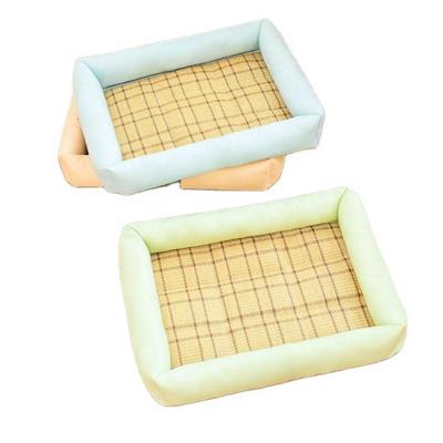 China Cooling Straw Bamboo Cozy Summer Dog Bed 650g Puppy Sleeping Bed for sale
