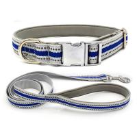 China Comfortable Zinc Alloy Drawstring Puppy Lead And Collar Set Reflective Ribbon Dog Leash for sale