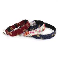 China Printed Sakura Suede Substrate Puppy Dog Collar Leash Harness Set With D Rings Japanese Style for sale