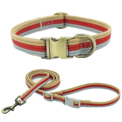 China Engraved Bronze Alloy Buckle Rope Dog Leash 3 Color Webbing Collar And Leash Set for sale